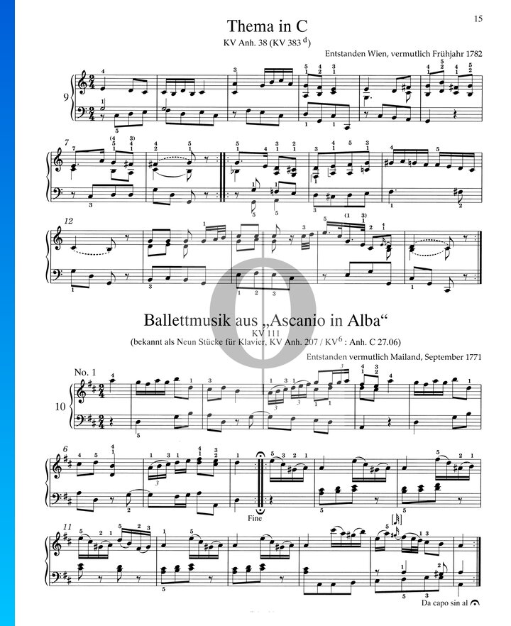 Ascanio in Alba: 9 Pieces For Piano, KV Anh. 207 / KV6: Anh. C 27.06 ...