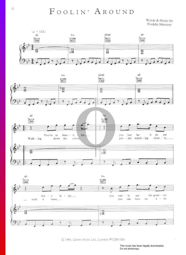 Foolin' Around (Freddie Mercury) Piano Sheet Music - OKTAV