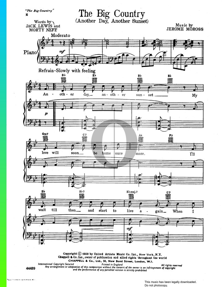 The Big Country (Another Day, Another Sunset) Piano Sheet Music from ...