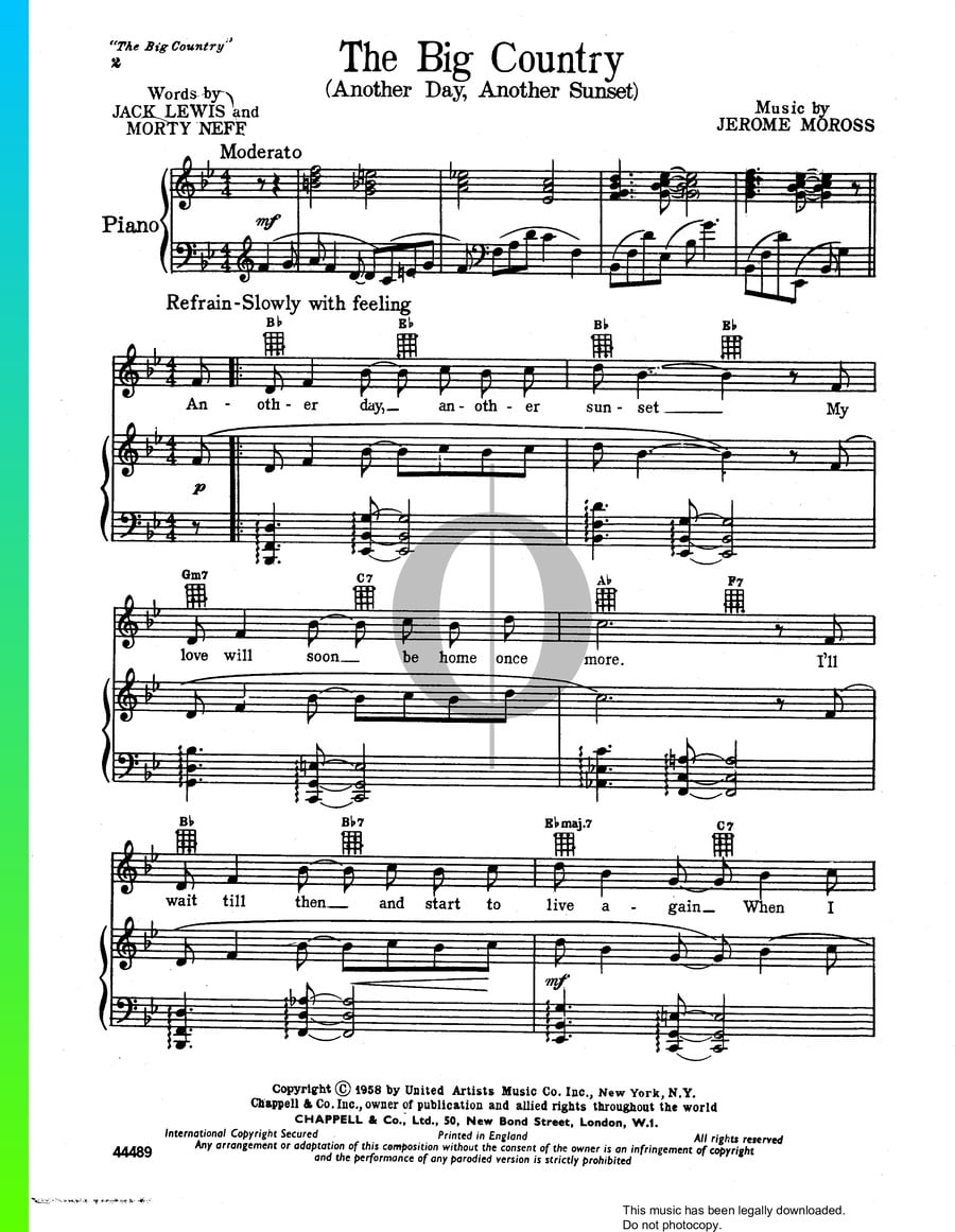 The Big Country (Another Day, Another Sunset) Piano Sheet Music from ...