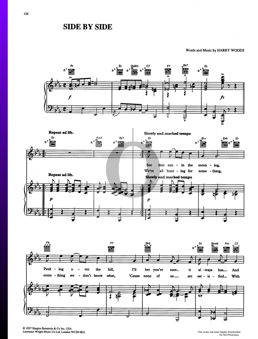 Side By Side (Harry Woods) Piano Sheet Music - OKTAV