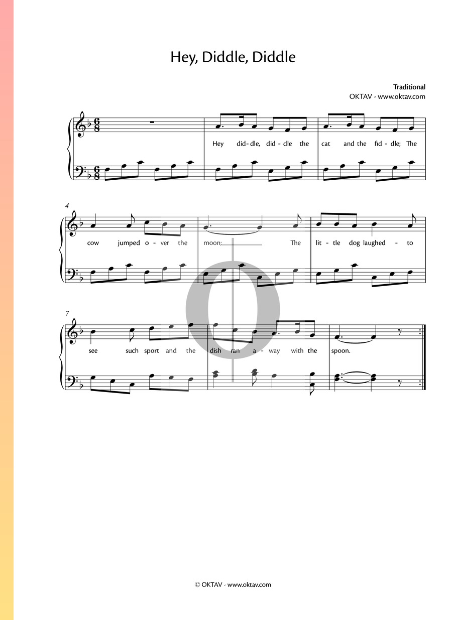 Hey, Diddle, Diddle (Anonymous) Piano Sheet Music - OKTAV