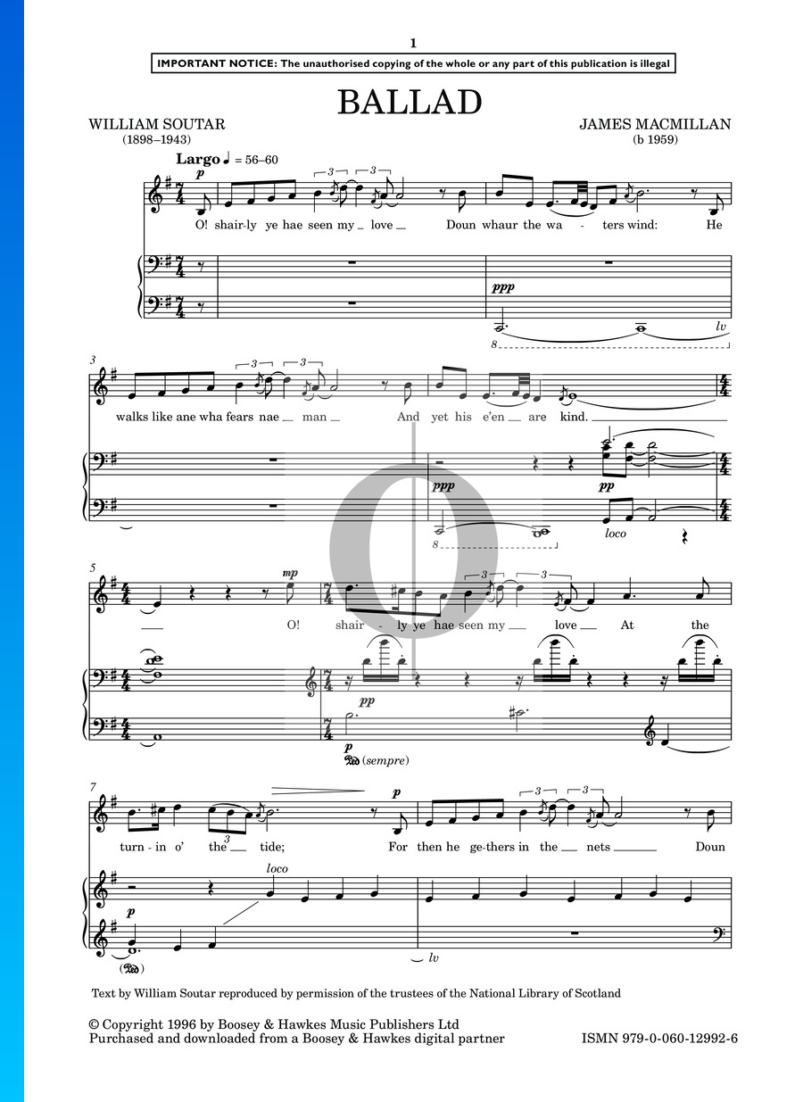 Ballad (James MacMillan) Piano Sheet Music - OKTAV