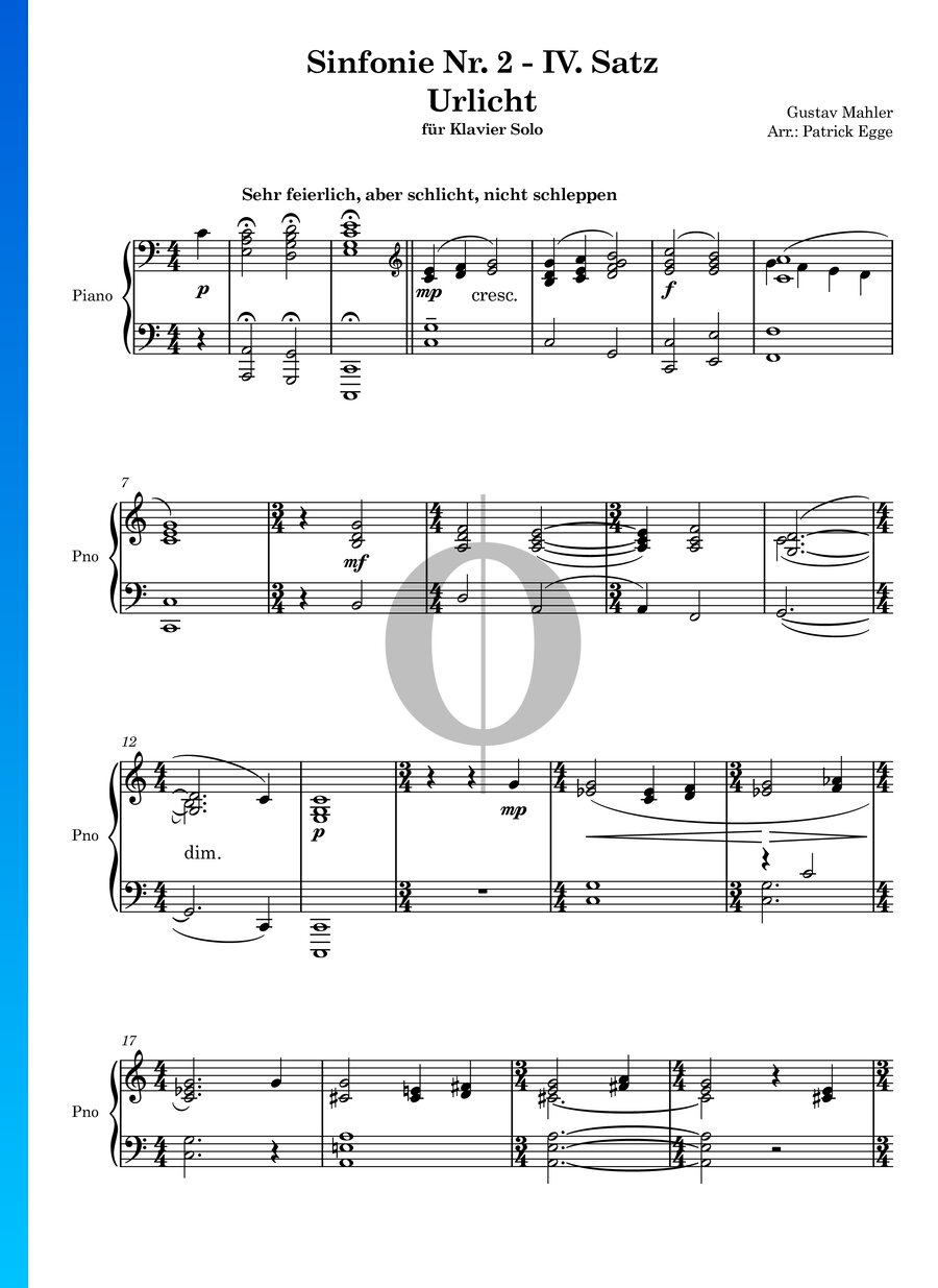 Symphony No. 2 in C Minor: 4th Movement "Urlicht" (Gustav Mahler) Piano Sheet Music - OKTAV
