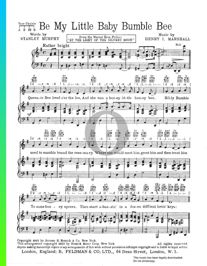 Be My Little Baby Bumble Bee Piano Sheet Music from By The Light of the ...