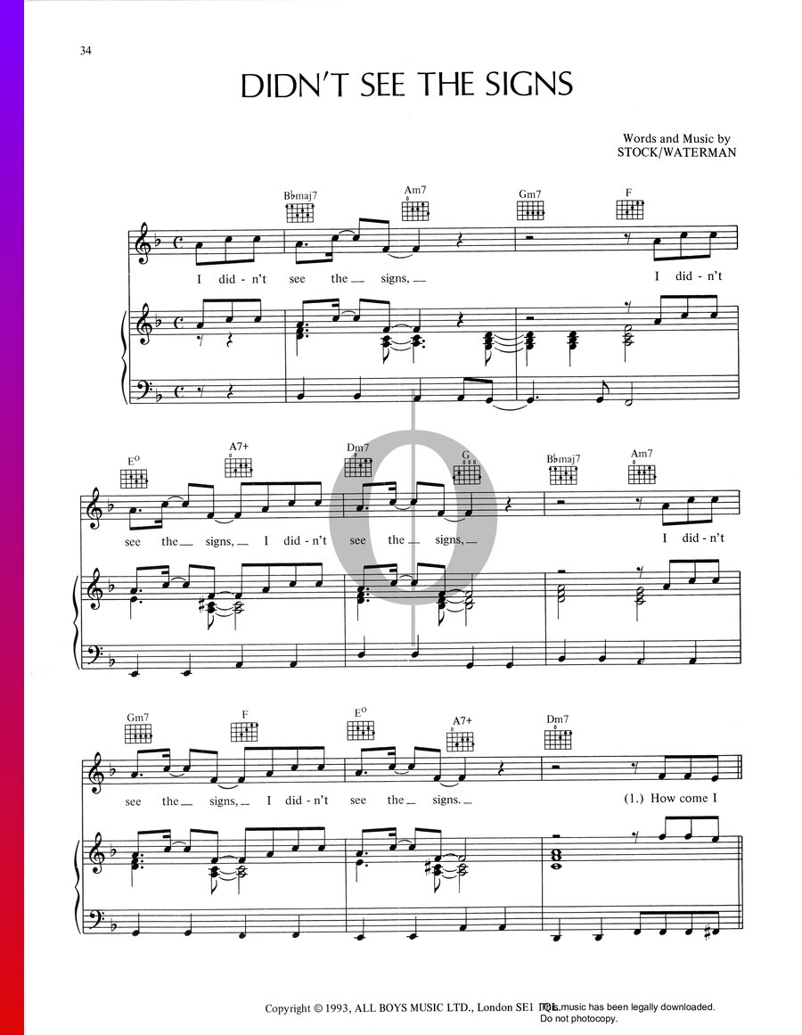 Didn't See The Signs (Sybil) Piano Sheet Music - OKTAV