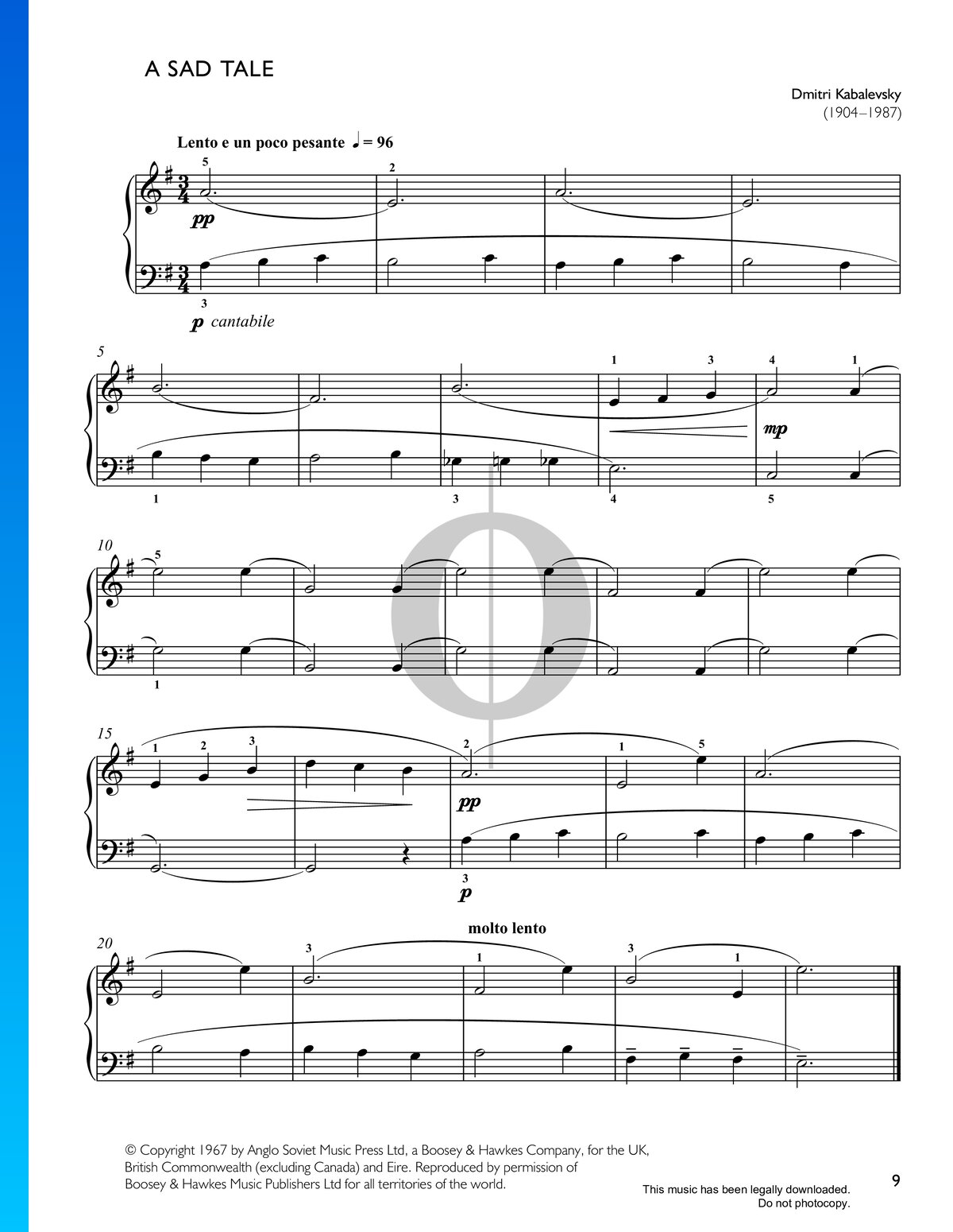 A Sad Tale (Dmitry Kabalevsky) Piano Sheet Music - OKTAV