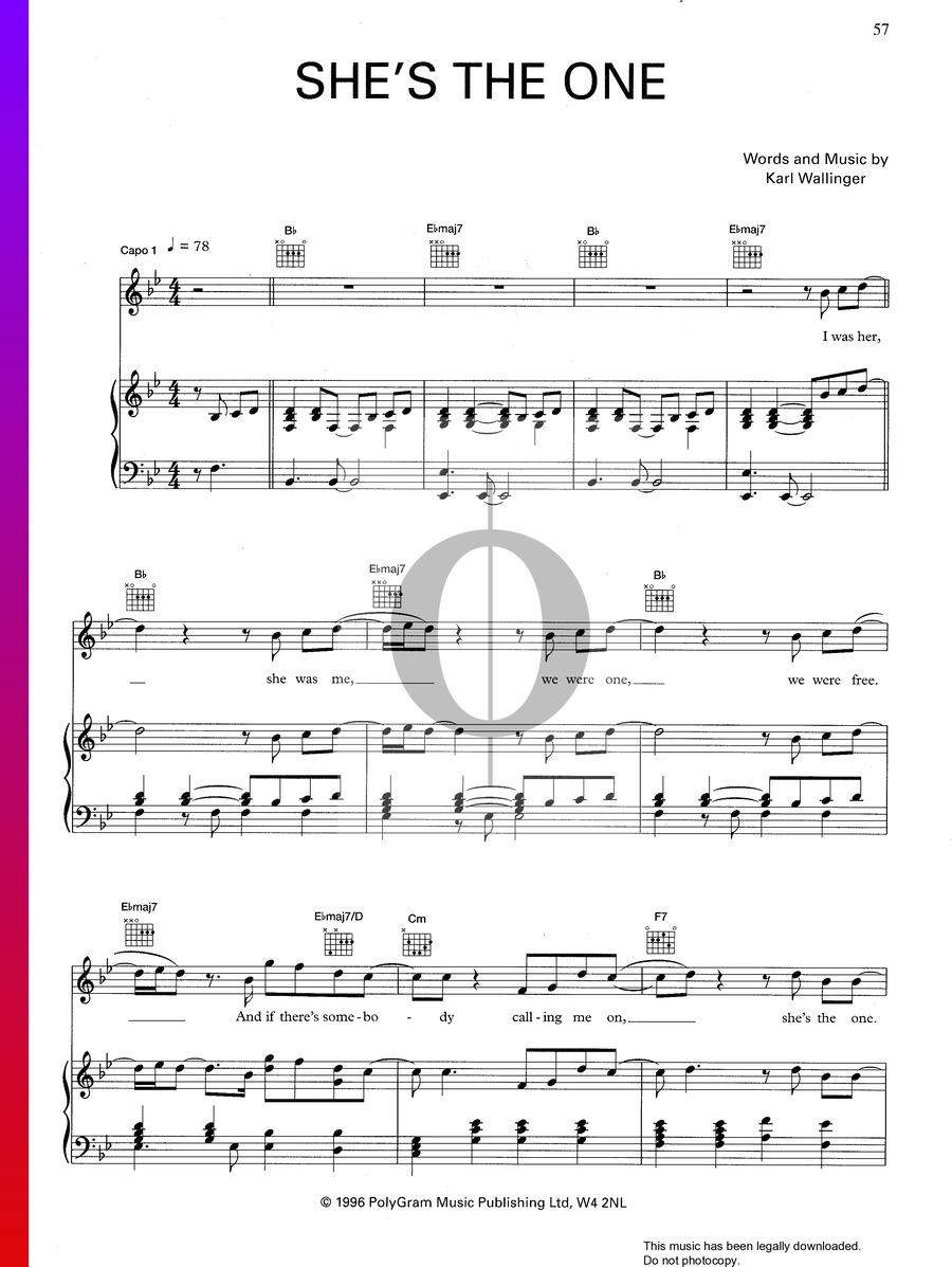 She's The One (Robbie Williams) Piano Sheet Music - OKTAV