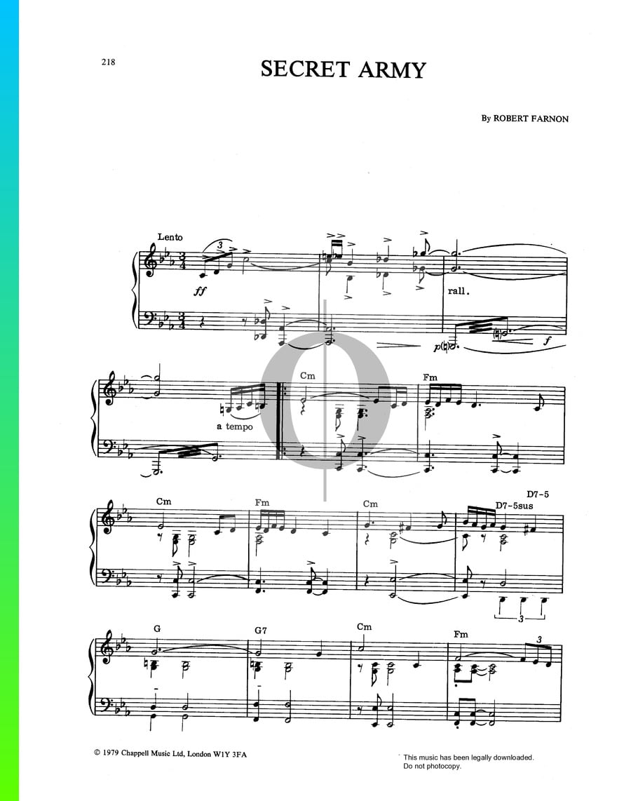 Secret Army Piano Sheet Music from The Secret Army by Robert Farnon - OKTAV