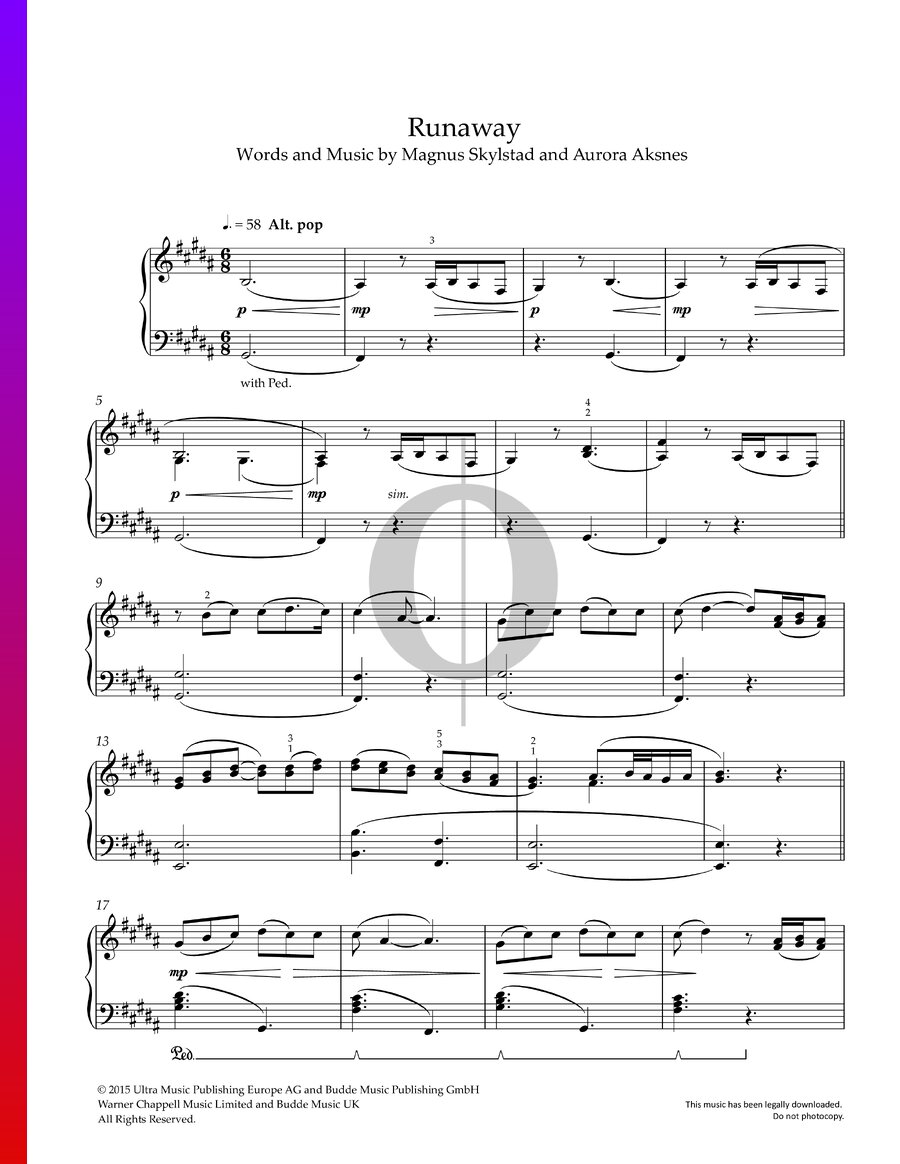 Runaway (Aurora) Piano Sheet Music - OKTAV