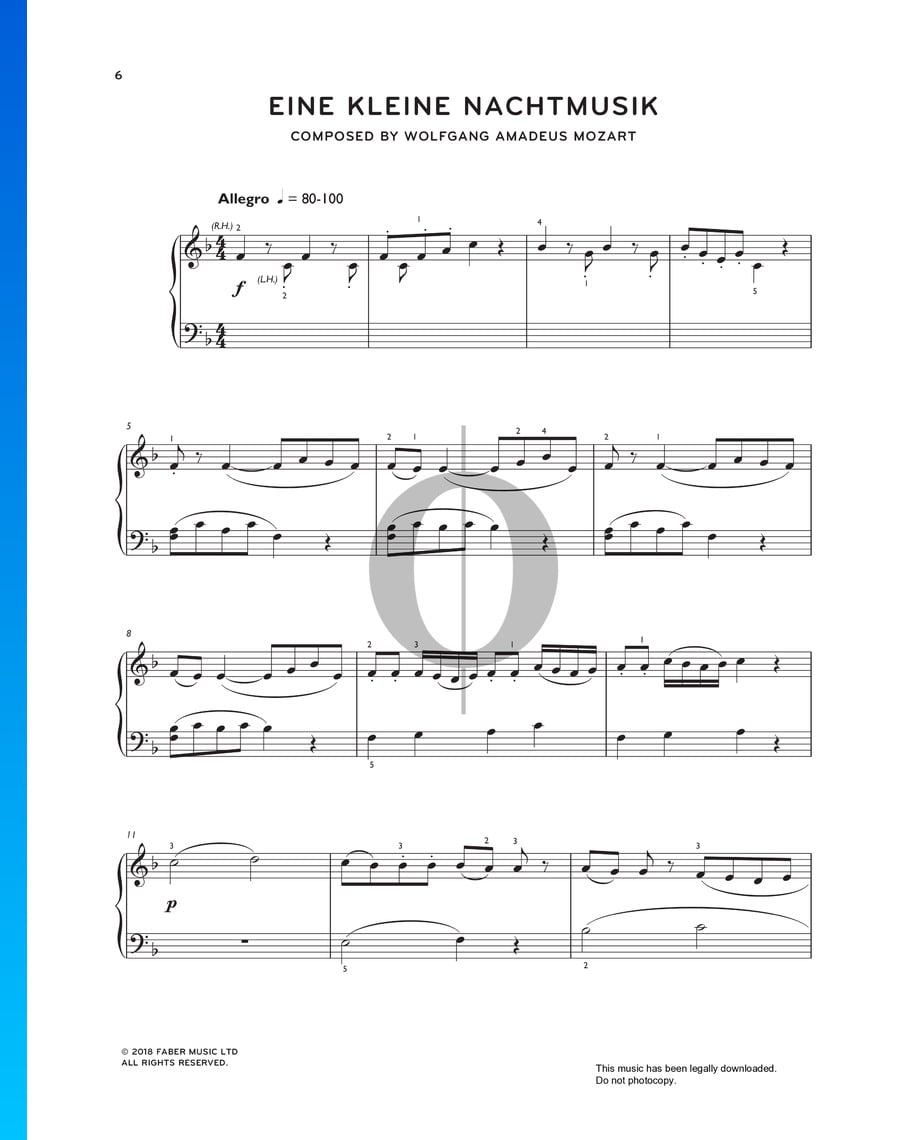 "Eine kleine Nachtmusik, KV 525: 1. Serenade" Noten (Piano Solo) von ...