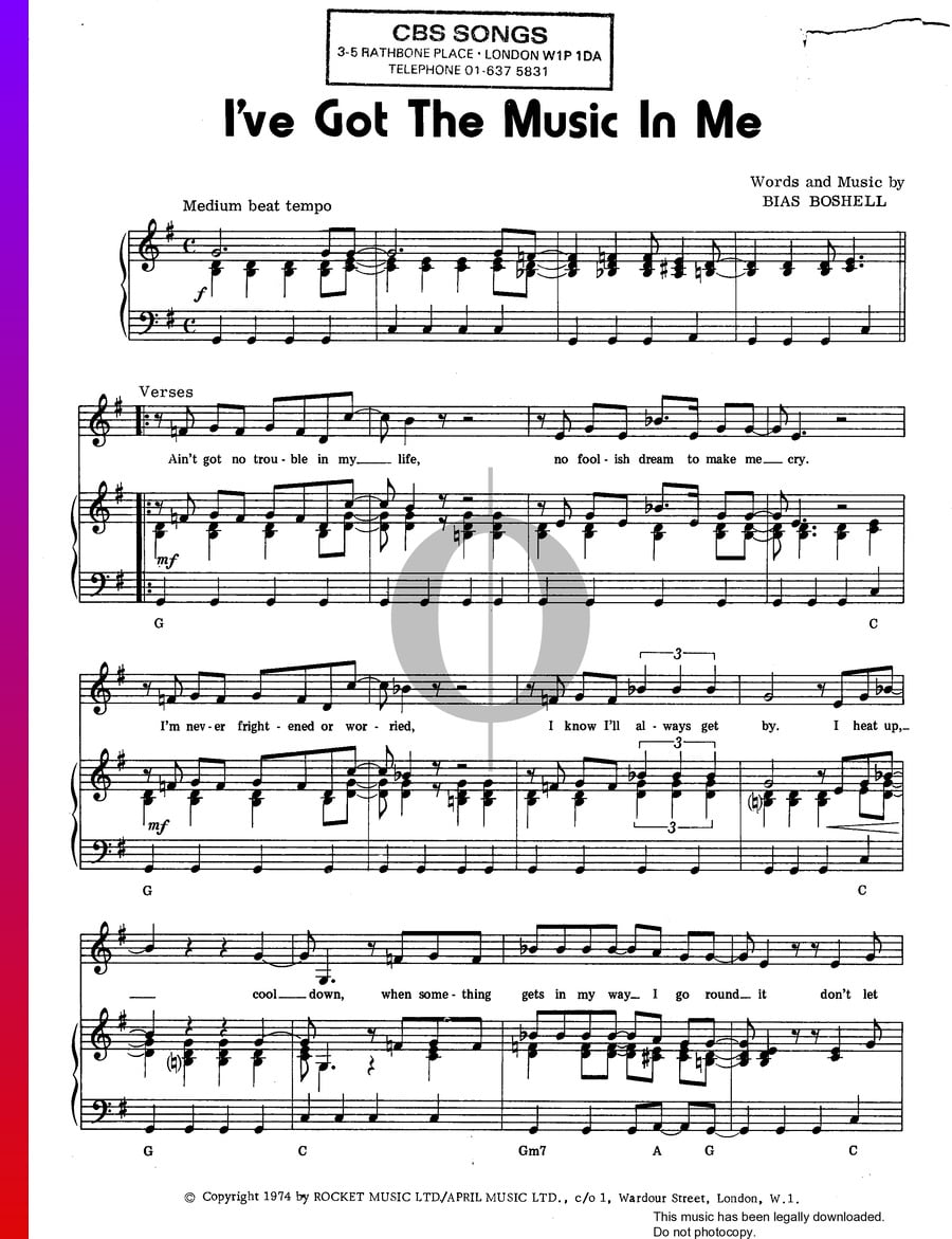 I've Got The Music In Me (Kiki Dee) Piano Sheet Music - OKTAV