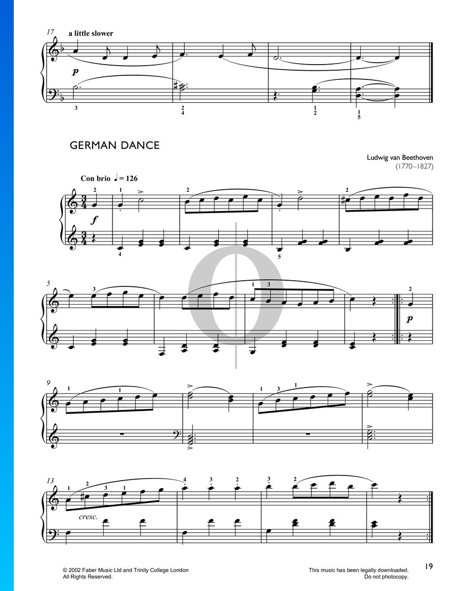 Deutscher Tanz in C-Dur Klaviernoten (Ludwig van Beethoven) - OKTAV