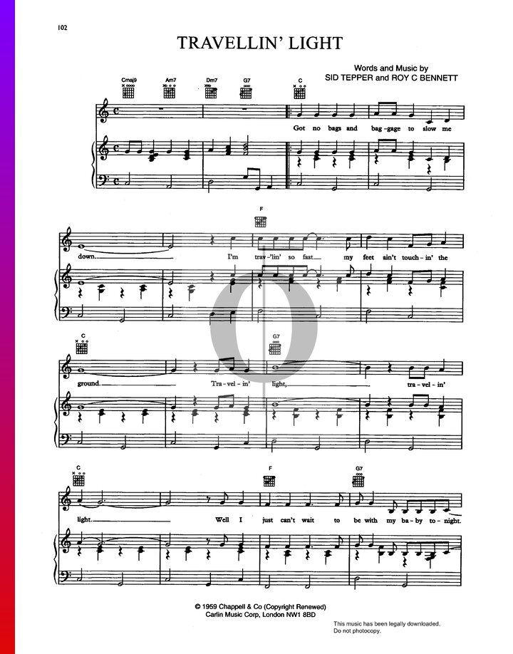 Travellin' Light (Cliff Richard, The Shadows) Piano Sheet Music - OKTAV
