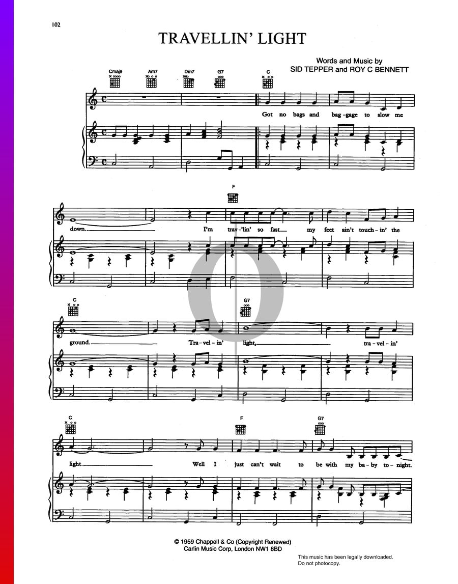 Travellin' Light (Cliff Richard, The Shadows) Piano Sheet Music - OKTAV