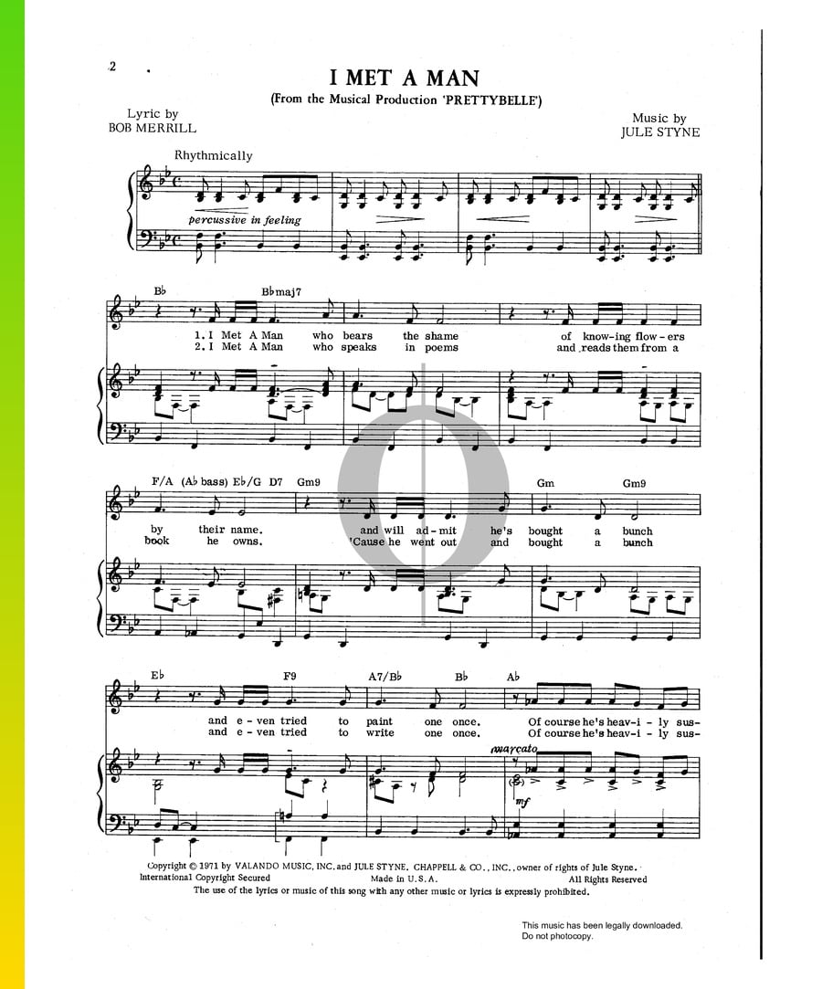 I Met A Man (Jule Styne) Piano Sheet Music - OKTAV