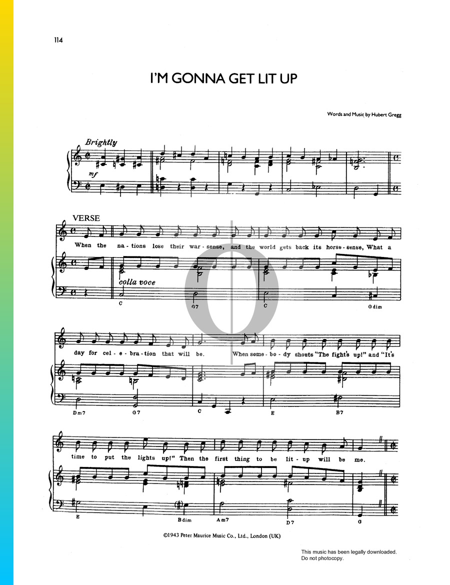 I'm Gonna Get Lit Up (Hubert Gregg) Piano Sheet Music - OKTAV
