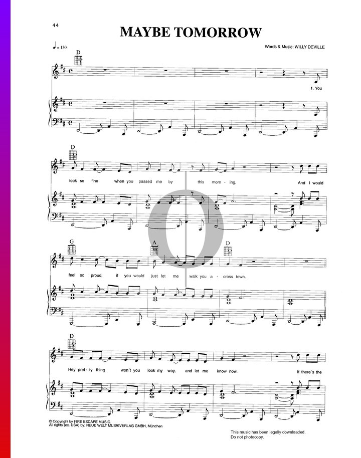 Maybe Tomorrow (Mink DeVille) Piano Sheet Music - OKTAV