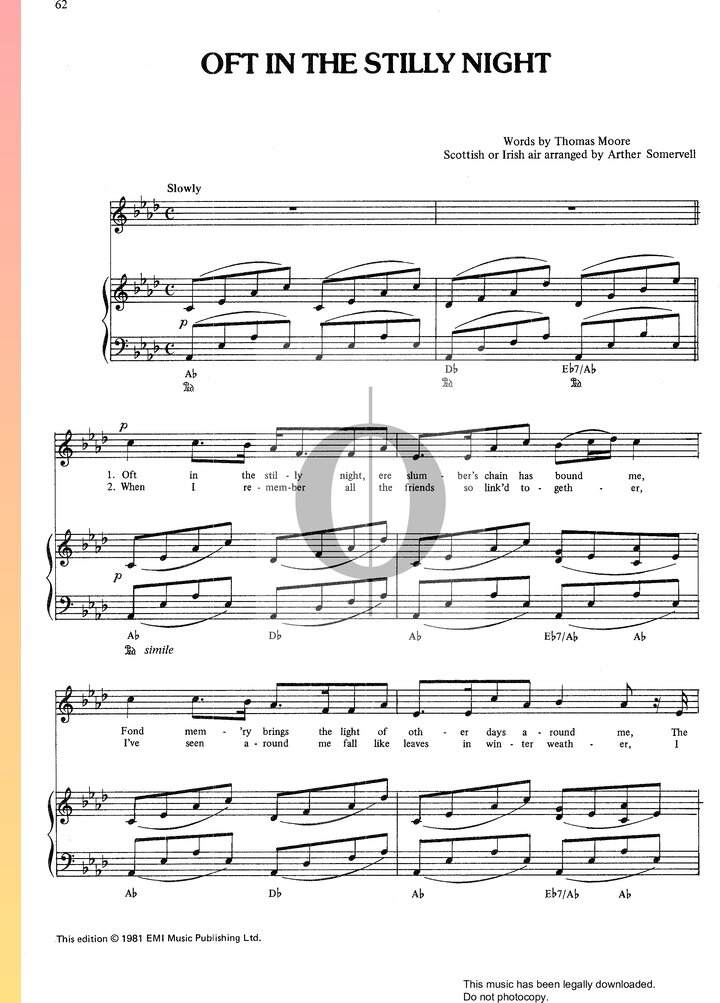 Oft In The Stilly Night (Anonymous) Piano Sheet Music - OKTAV