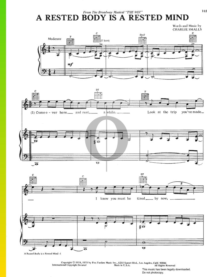 A Rested Body Is A Rested Mind (Charlie Smalls) Piano Sheet Music - OKTAV