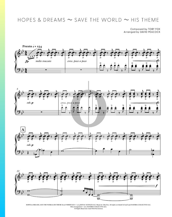 Hopes And Dreams - Save The World - His Theme (Toby Fox) Piano Sheet Music - OKTAV