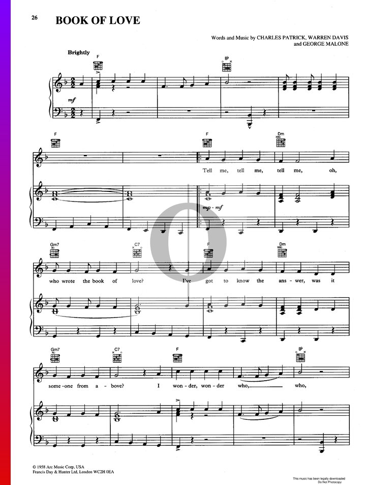 Book Of Love (The Monotones) Piano Sheet Music - OKTAV