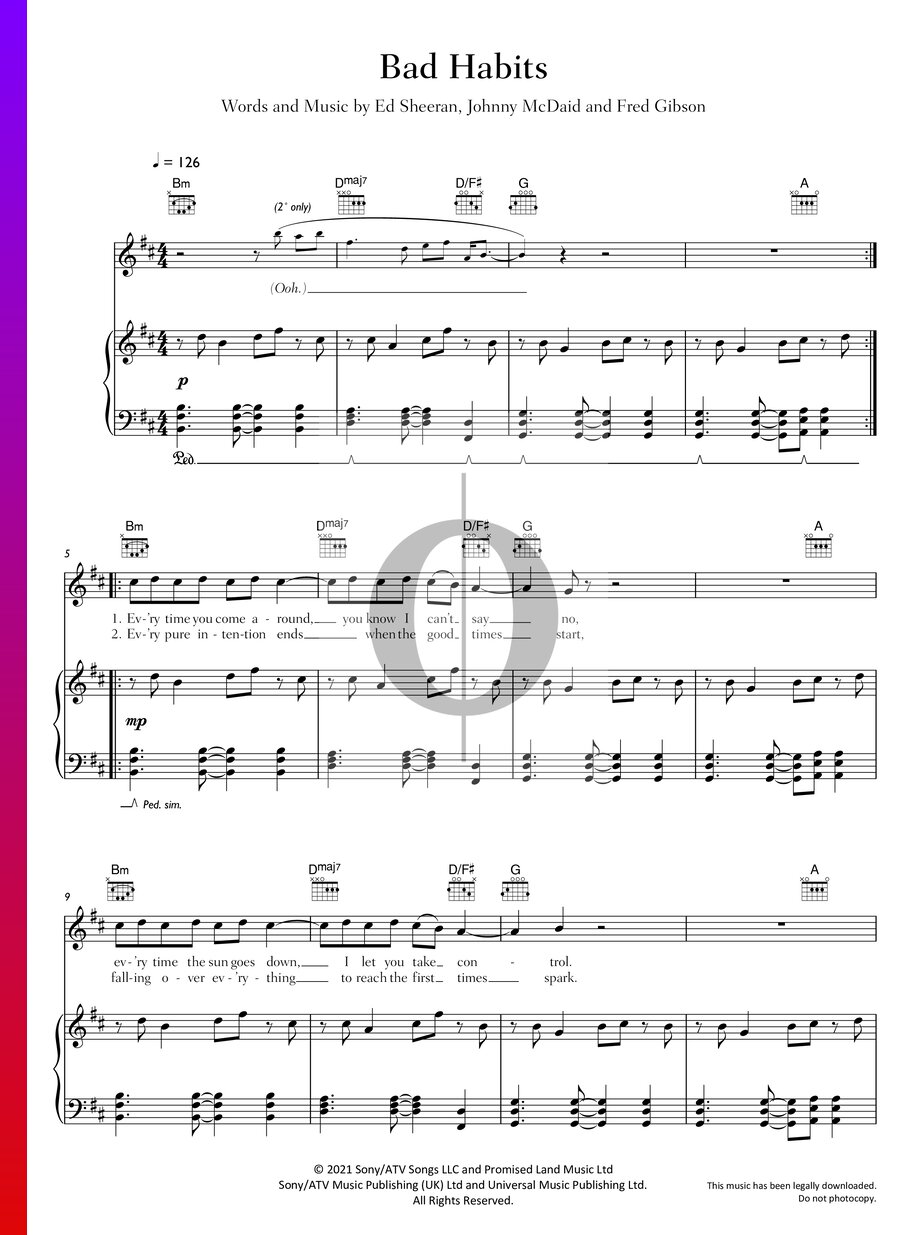 Bad Habits (Ed Sheeran) Piano Sheet Music - OKTAV