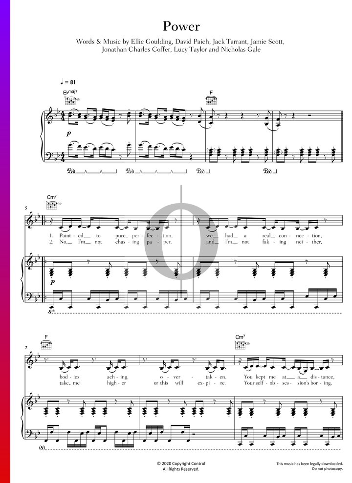 Power (Ellie Goulding) Piano Sheet Music - OKTAV