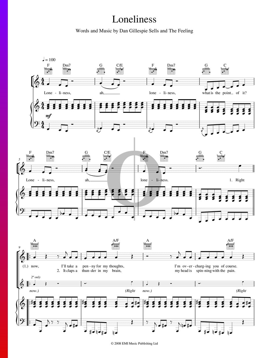 Loneliness (The Feeling) Piano Sheet Music - OKTAV