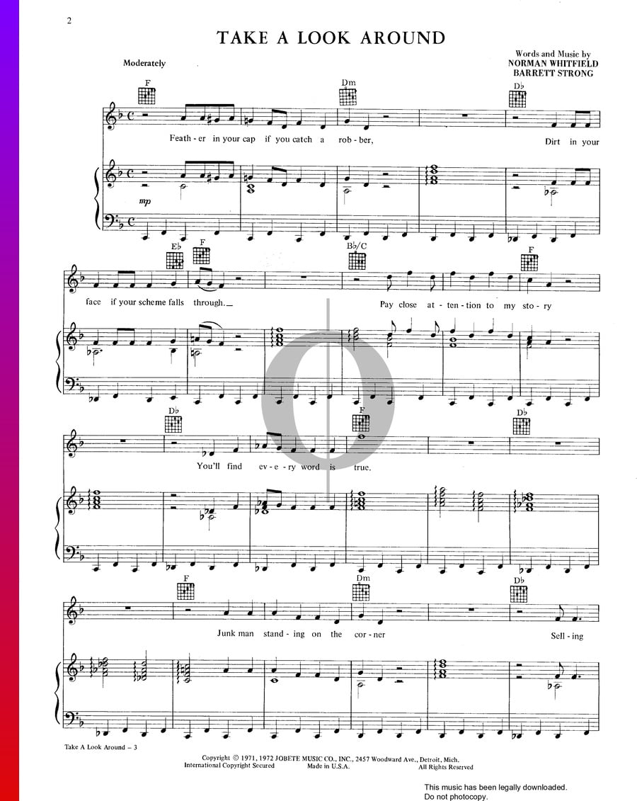 Take A Look Around (The Temptations) Piano Sheet Music - OKTAV