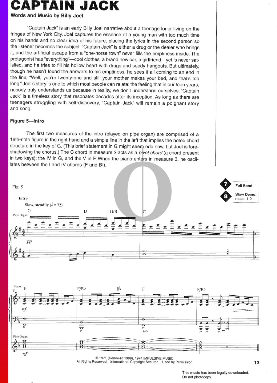 Captain Jack (Billy Joel) Piano Sheet Music - OKTAV