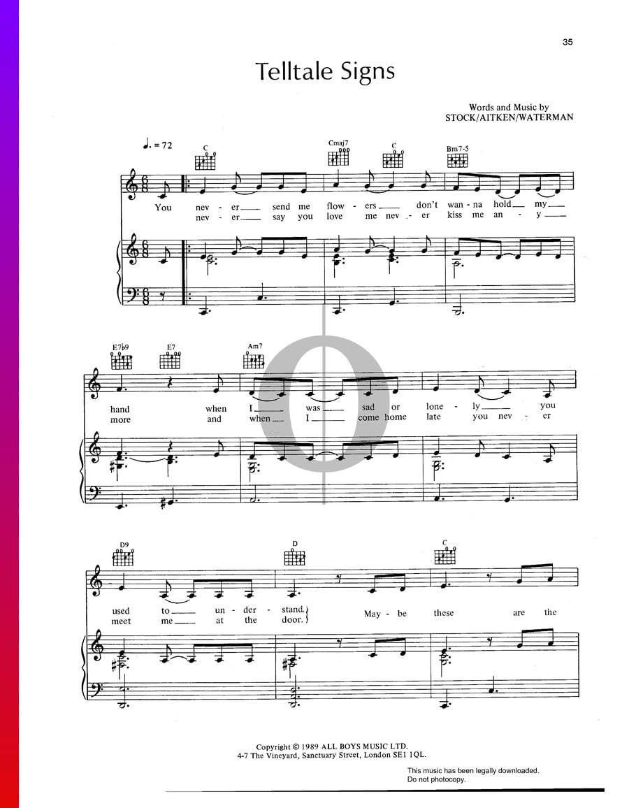 Telltale Signs (Kylie Minogue) Piano Sheet Music - OKTAV