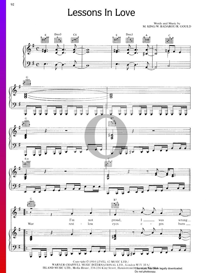 Lessons In Love (Level 42) Piano Sheet Music - OKTAV