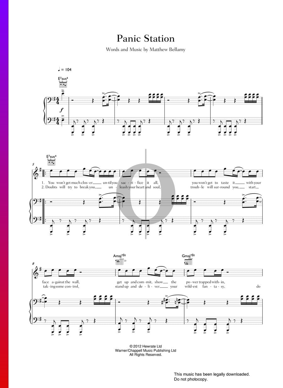 Panic Station (Muse) Piano Sheet Music - OKTAV