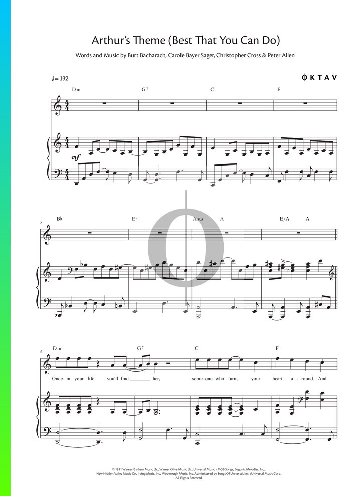 Arthur’s Theme (Best That You Can Do) Piano Sheet Music from Arthur by ...