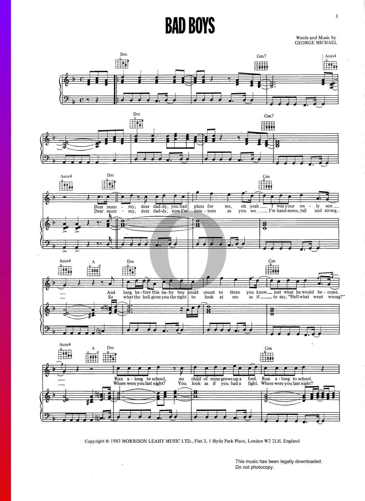 Bad Boys Sheet Music Piano Guitar Voice OKTAV Bad Boys Sheet Music Piano Guitar Voice OKTAV