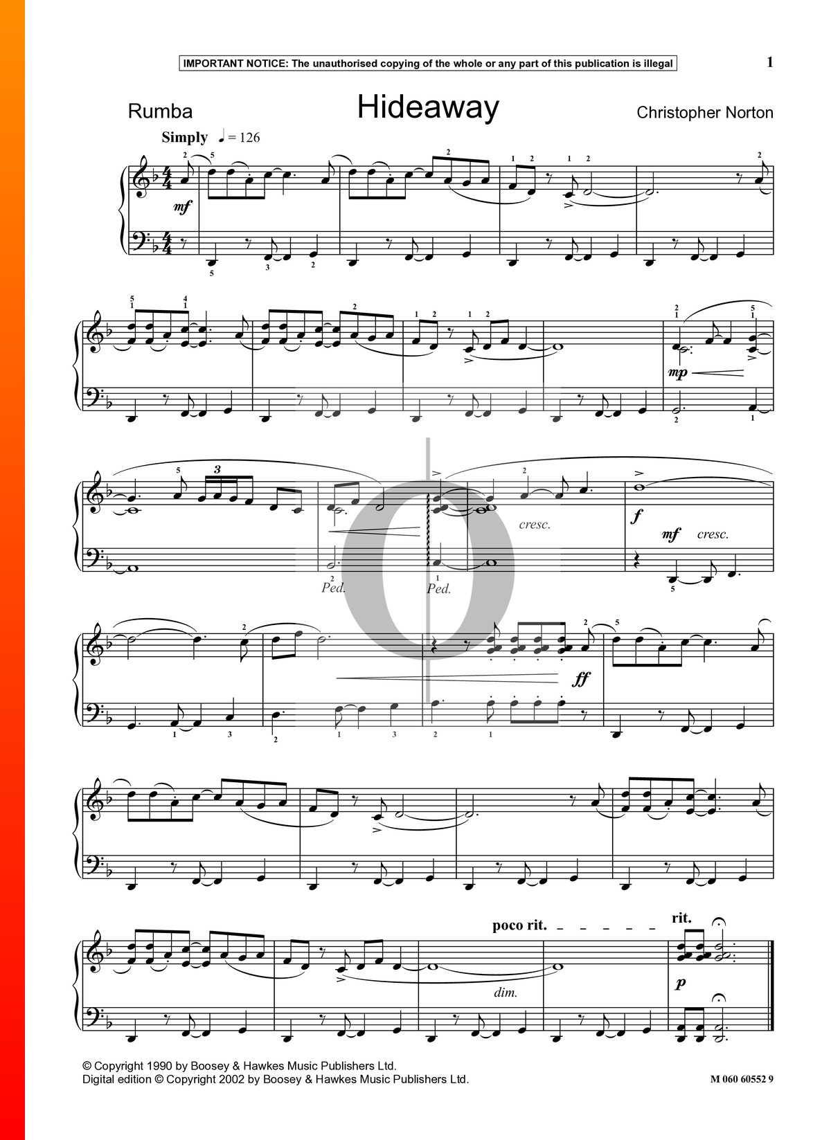 Hideaway (Christopher Norton) Piano Sheet Music - OKTAV