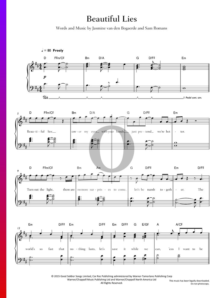 Beautiful Lies (Birdy) Piano Sheet Music - OKTAV