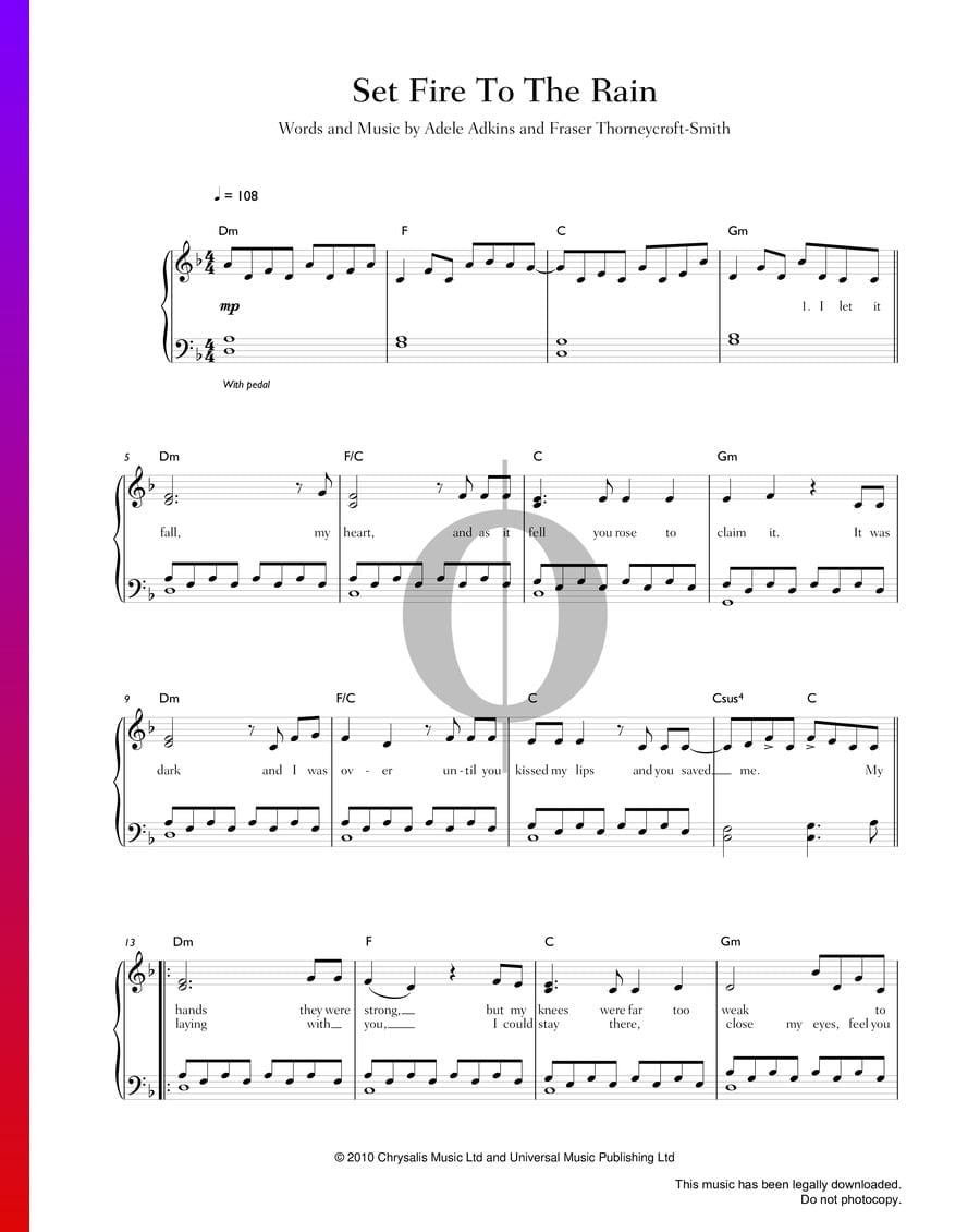 Set Fire To The Rain Partitura » Adele (Piano, Voz) | Descarga PDF - OKTAV
