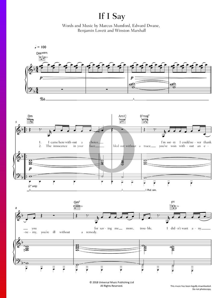 If I Say (Mumford & Sons) Piano Sheet Music - OKTAV