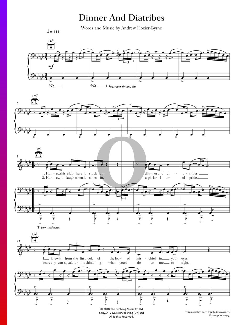 Dinner And Diatribes (Hozier) Piano Sheet Music - OKTAV