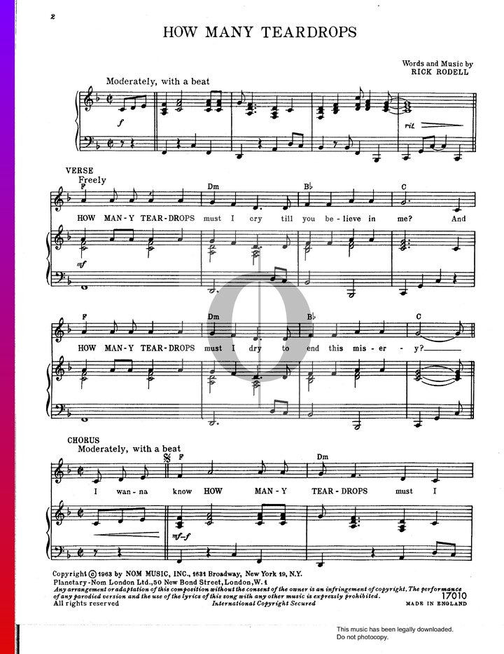 How Many Teardrops bladmuziek (Piano, Stem) – pdf downloaden en ...