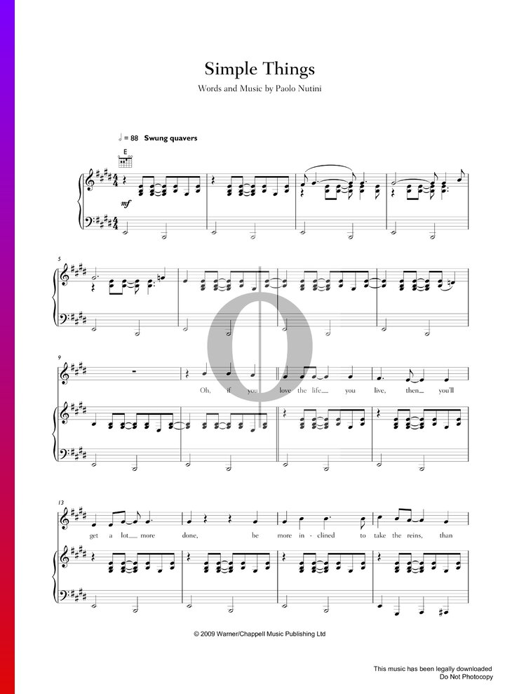 Simple Things (Paolo Nutini) Piano Sheet Music - OKTAV