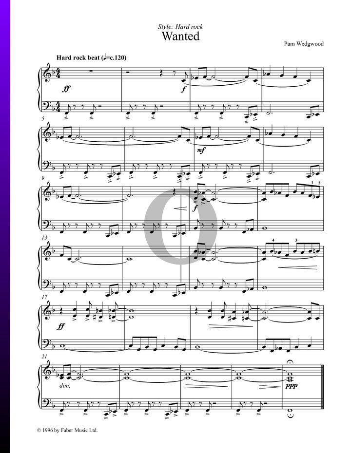 Wanted (Pam Wedgwood) Piano Sheet Music - OKTAV