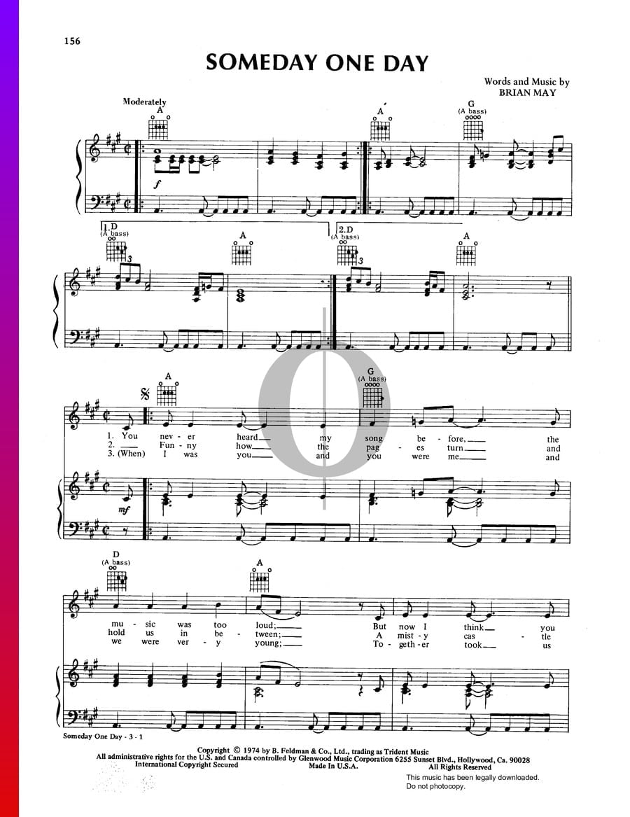 Some Day One Day (Queen) Piano Sheet Music - OKTAV
