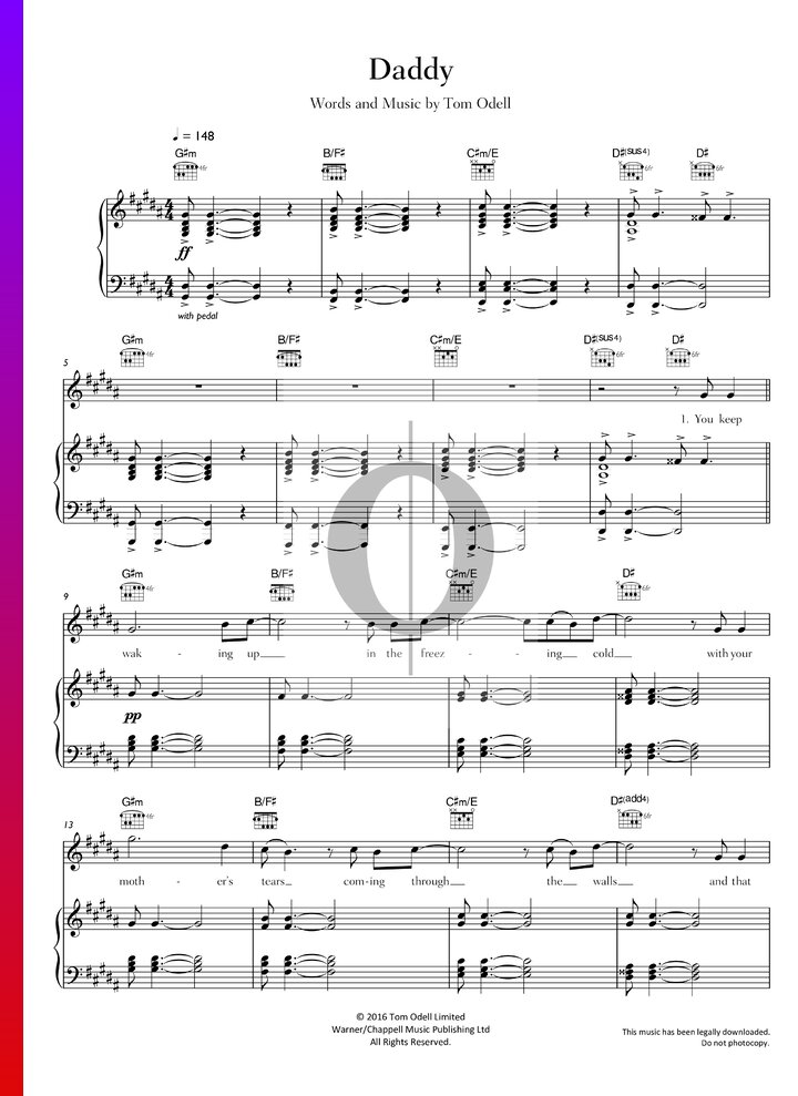 Daddy (Tom Odell) Piano Sheet Music - OKTAV