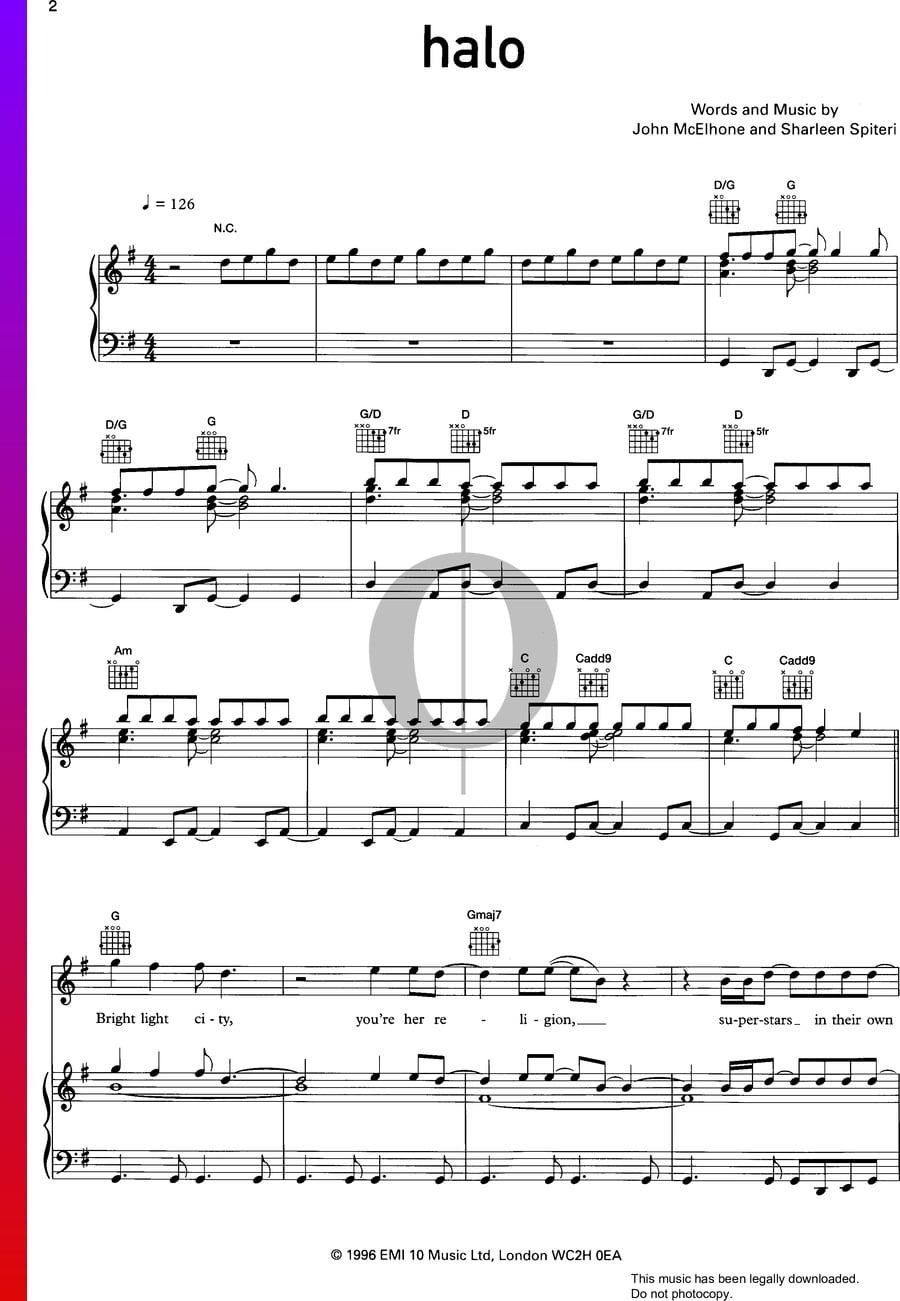 Halo (Texas) Piano Sheet Music - OKTAV