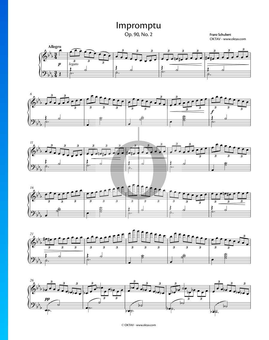 Impromptu in E-flat Major, Op. 90 No. 2, D 899 (Franz Schubert) Piano Sheet Music - OKTAV
