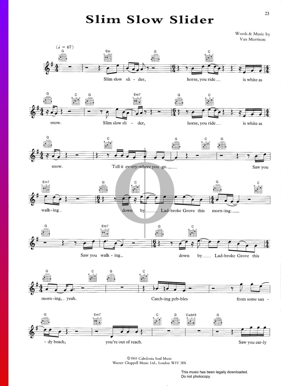 Slim Slow Slider (Van Morrison) Piano Sheet Music - OKTAV
