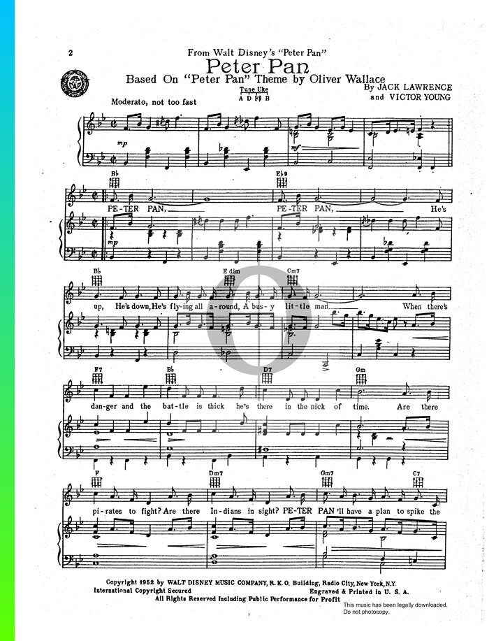 Peter Pan Piano Sheet Music from Peter Pan by Victor Young - OKTAV